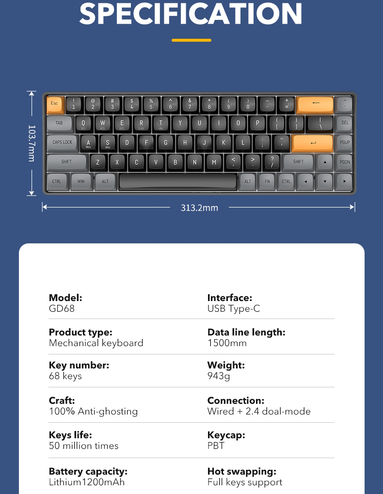 AIGO DARKFLASH GD68 MECHANICAL KEYBOARD | Dual-Mode conectivity | 68 ...