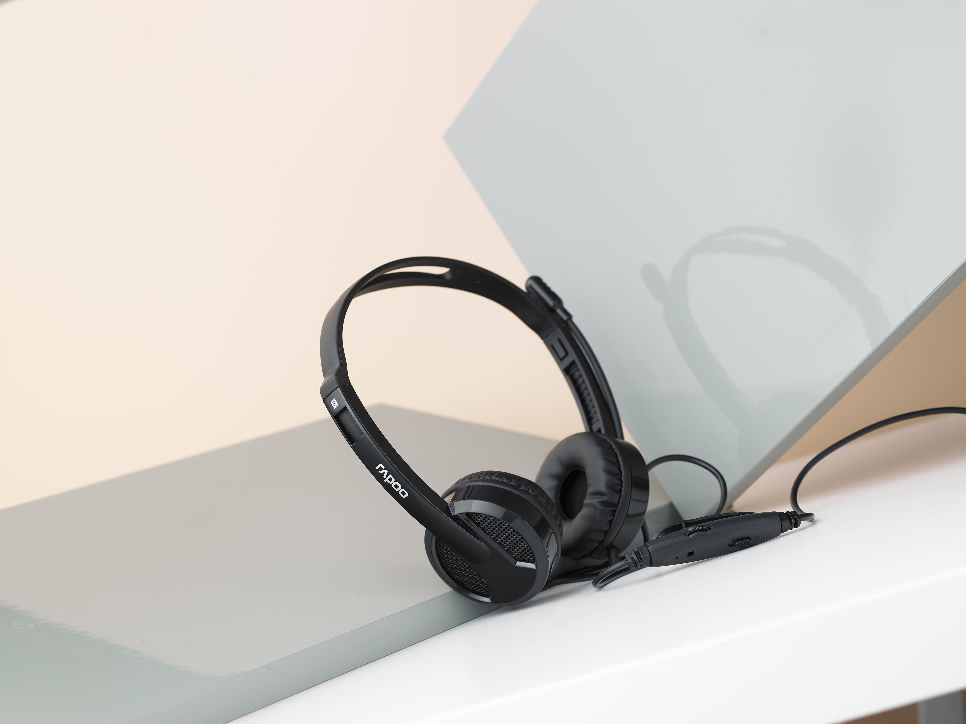 Rapoo H100 Wired Stereo Headsets with HD Voice Rotary Microphone Volume ...