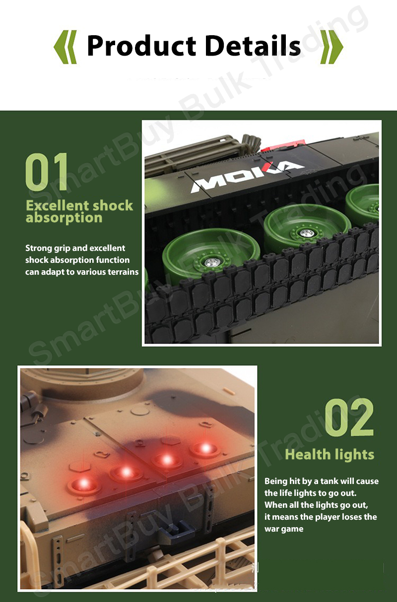 MOKA Dual Player 45CM Remote Control Battle Tank 2.4G RC with LED ...