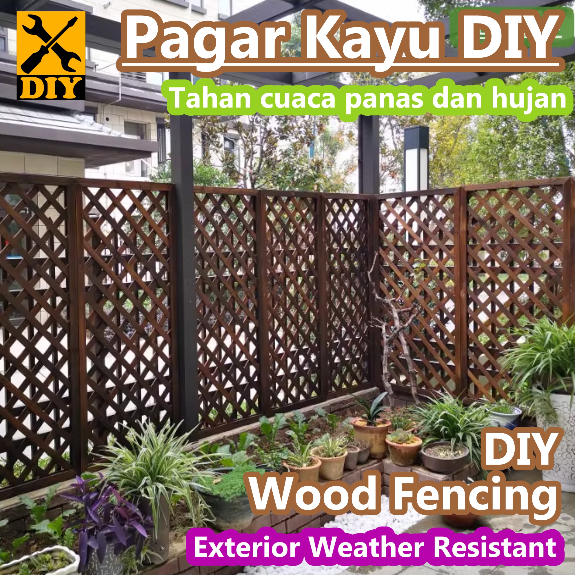 Pagar Kayu Wood Fencing XNet 180/200cm Outdoor Quality Wood Partition ...