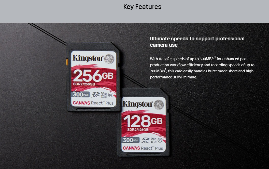 Kingston SD CANVAS REACT PLUS 32GB 64GB 128GB Memory Card ( SDR2/32GB / SDR2/64GB / SDR2/128GB ...