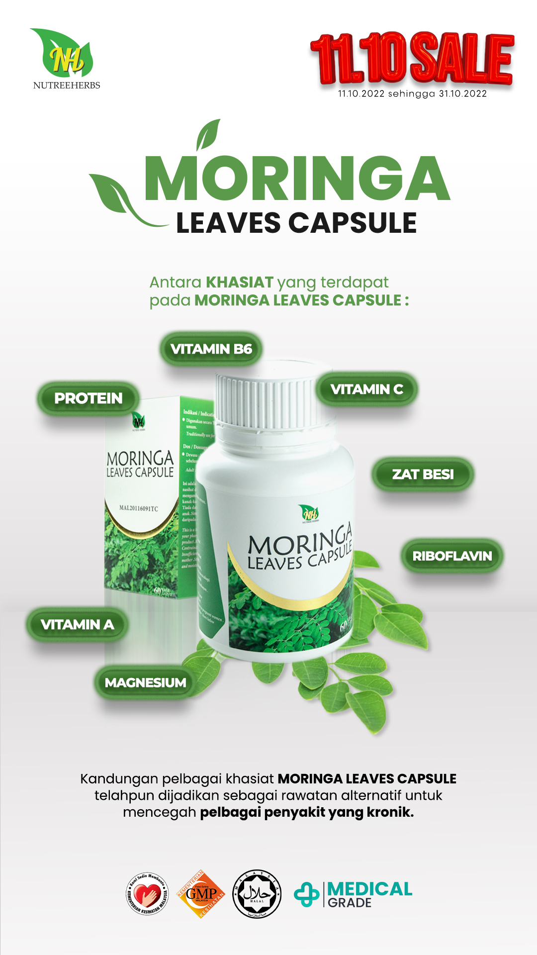 𝗪𝗶𝘁𝗵 𝗙𝗿𝗲𝗲 𝗚𝗶𝗳𝘁 NutreeHerbs Capsules Supplement Moringa Oleifera Kapsul ...