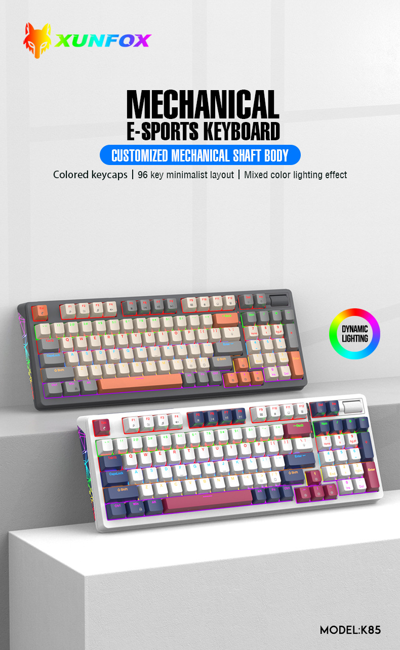 XUNFOX K85 HOTSWAPABLE SWITCH & CAP 96 KEYS WITH VOLUME CONTROL 2 TONE ...