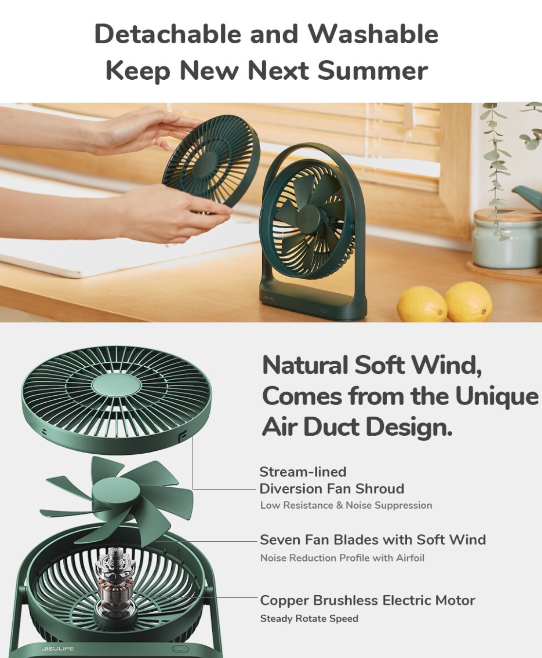 JISULIFE FA19 Portable Desktop Fan / Mini Table Fan / 4000mAh ...