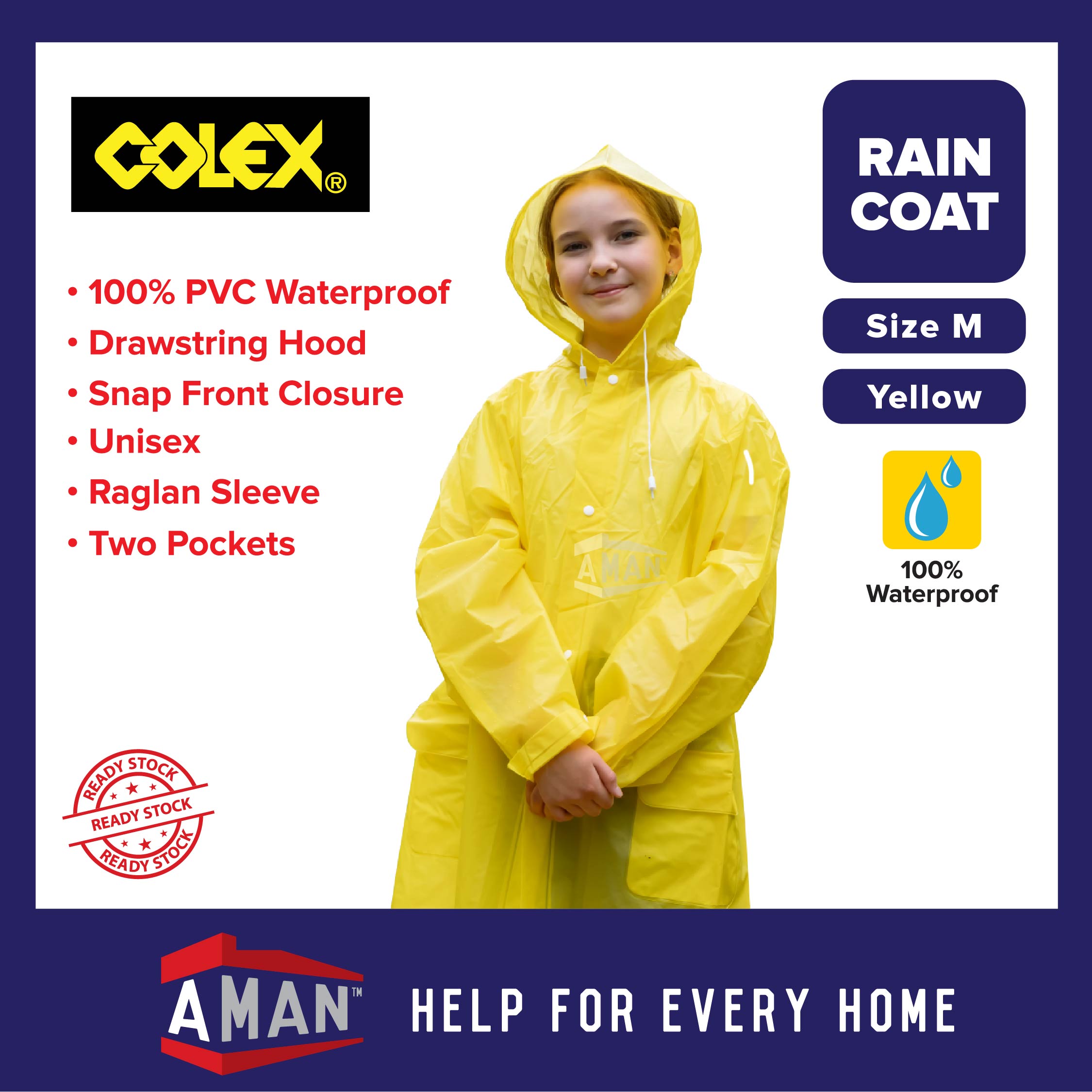 COLEX Raincoat Waterproof Rain Coat Adult Kids Travel Hiking Outdoor ...