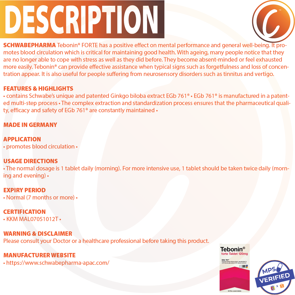 [EXPIRY 12/2027] SCHWABEPHARMA Tebonin® Forte 120mg EGb761® Ginkgo ...