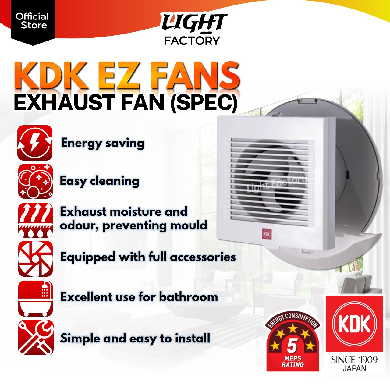 KDK 10EGKA 15EGKA Glass Mounted Ventilation EZ Fan 4" 10EGKA 6" 15EGKA ...