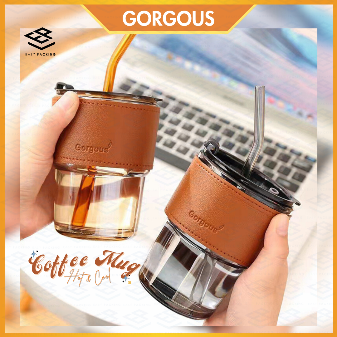 GLASS STRAW CUP WITH LID HEAT COLD RESISTANBOTTLE GLASS MUG TRANSPARENT ...