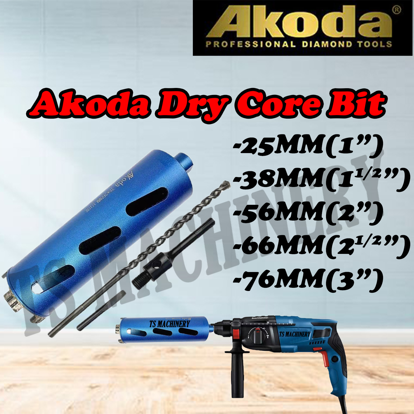 [𝐎𝐫𝐢𝐠𝐢𝐧𝐚𝐥]AKODA DRY CORE BIT ( SDS PLUS ) 25MM 38MM 56MM 76MM 260MM ...