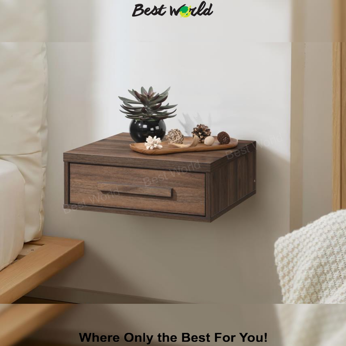 VITA 1 Drawer / 2 Drawers Wall Mounted Night Stand - NS 8047 / RZ 1028B-NS(Colour: White ...