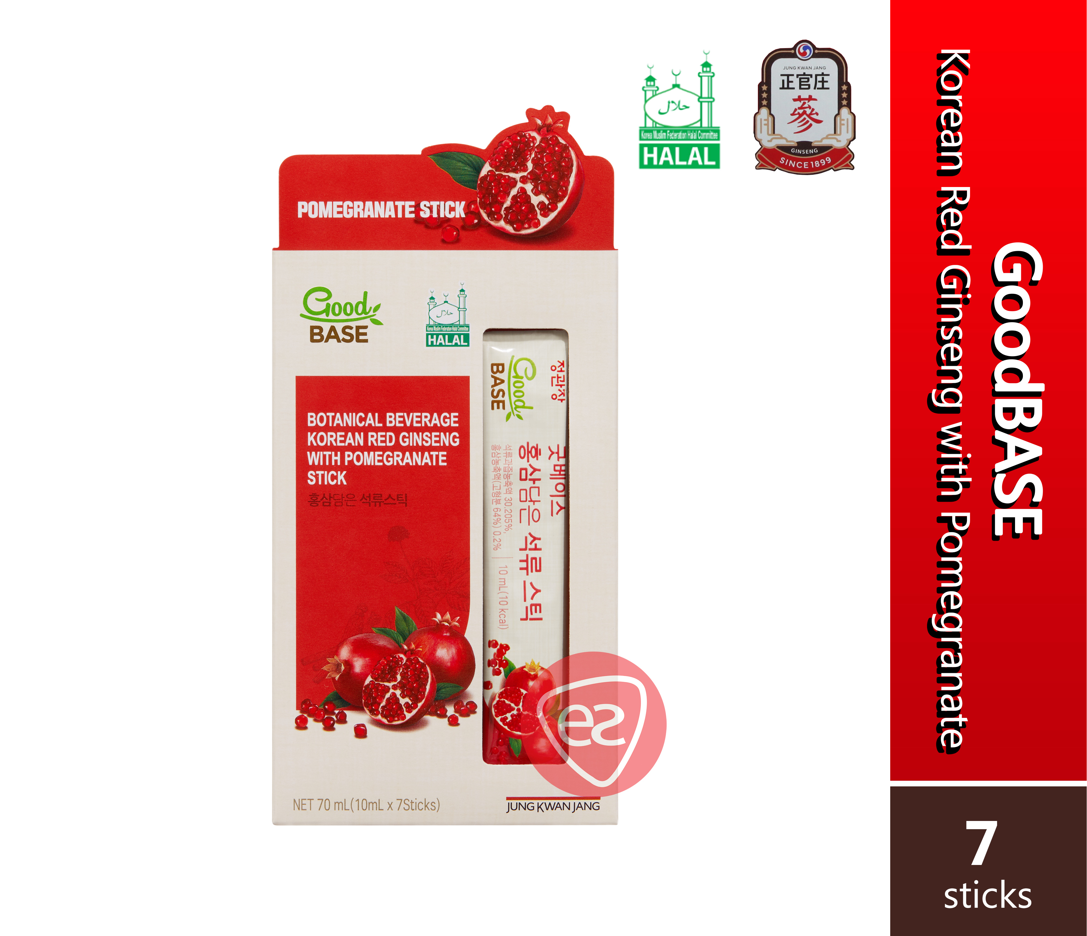GoodBASE Botanical Beverage Korean Red Ginseng With Pomegranate (10ml x 7 Sticks / 10ml x 30 ...