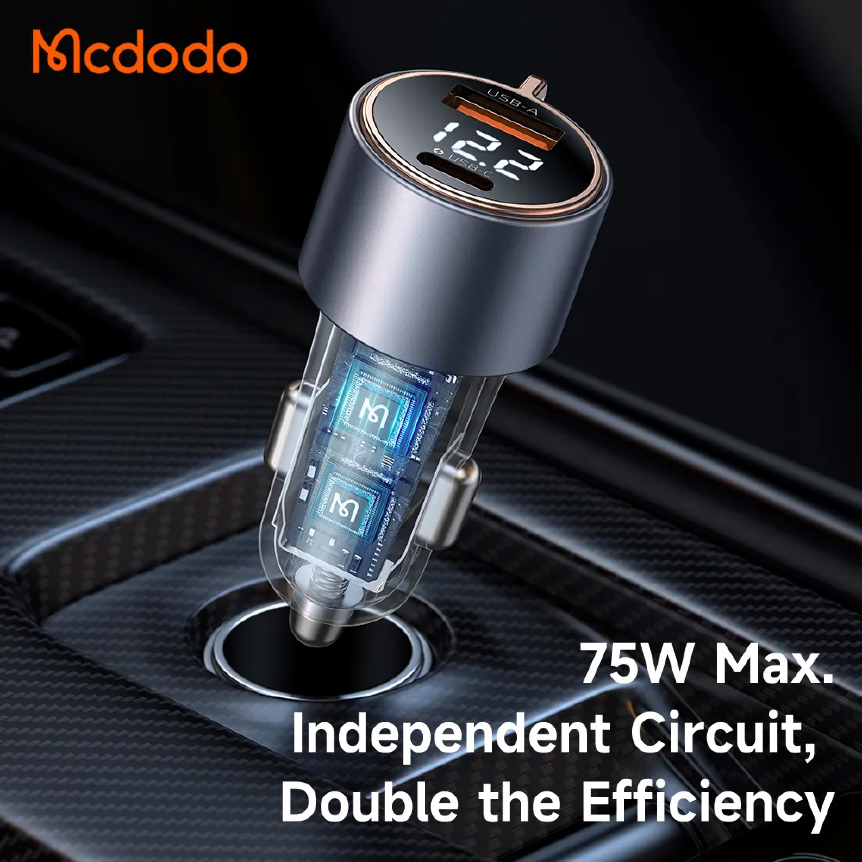 MCDODO New 75W Digital Display USB-C + USB SFC2.0 QC4+ PPS Micro Current PD 3.0 Car Charger for ...