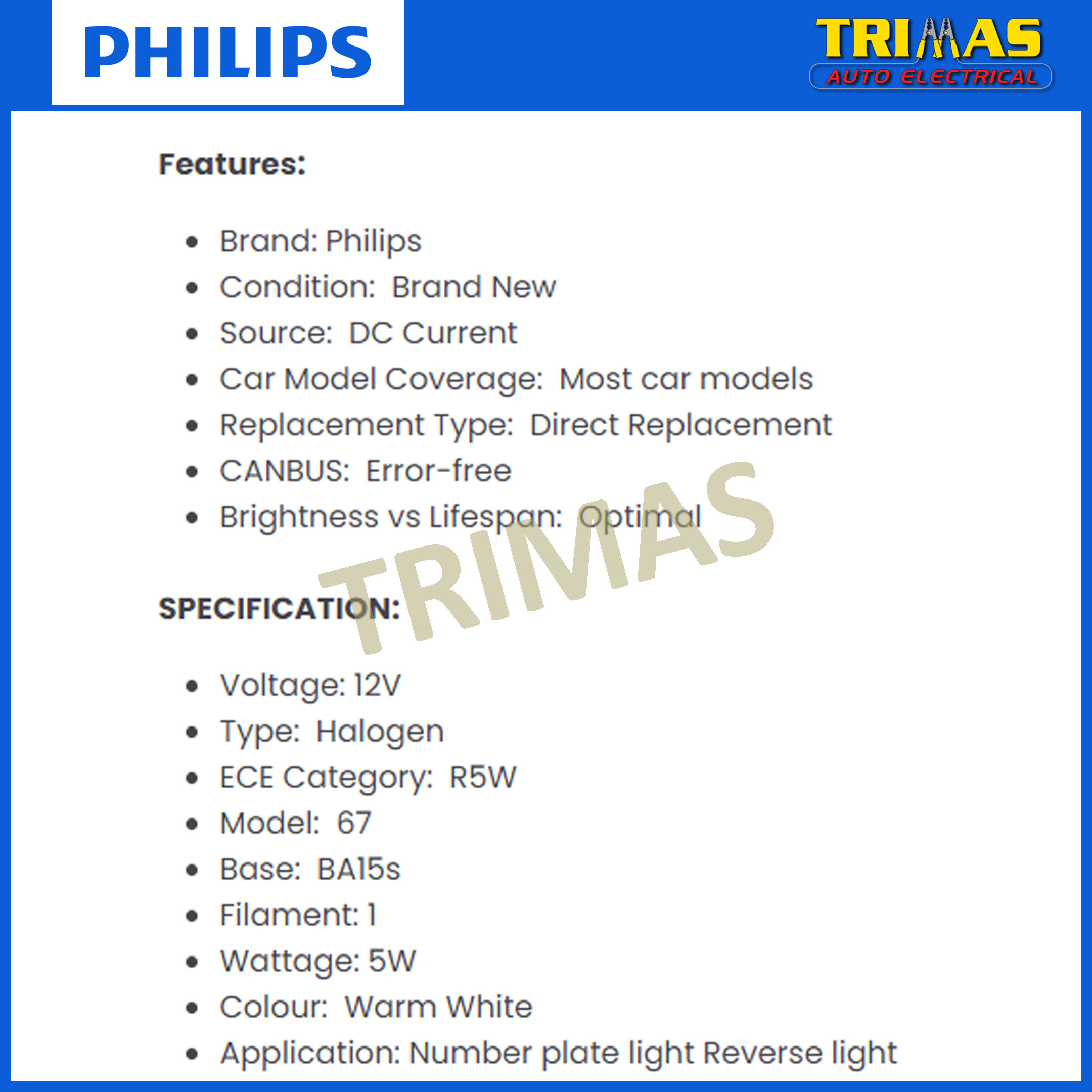 12814CP Original Philips Signal Bulb License Plate Lamp R10W 10W 12V ...