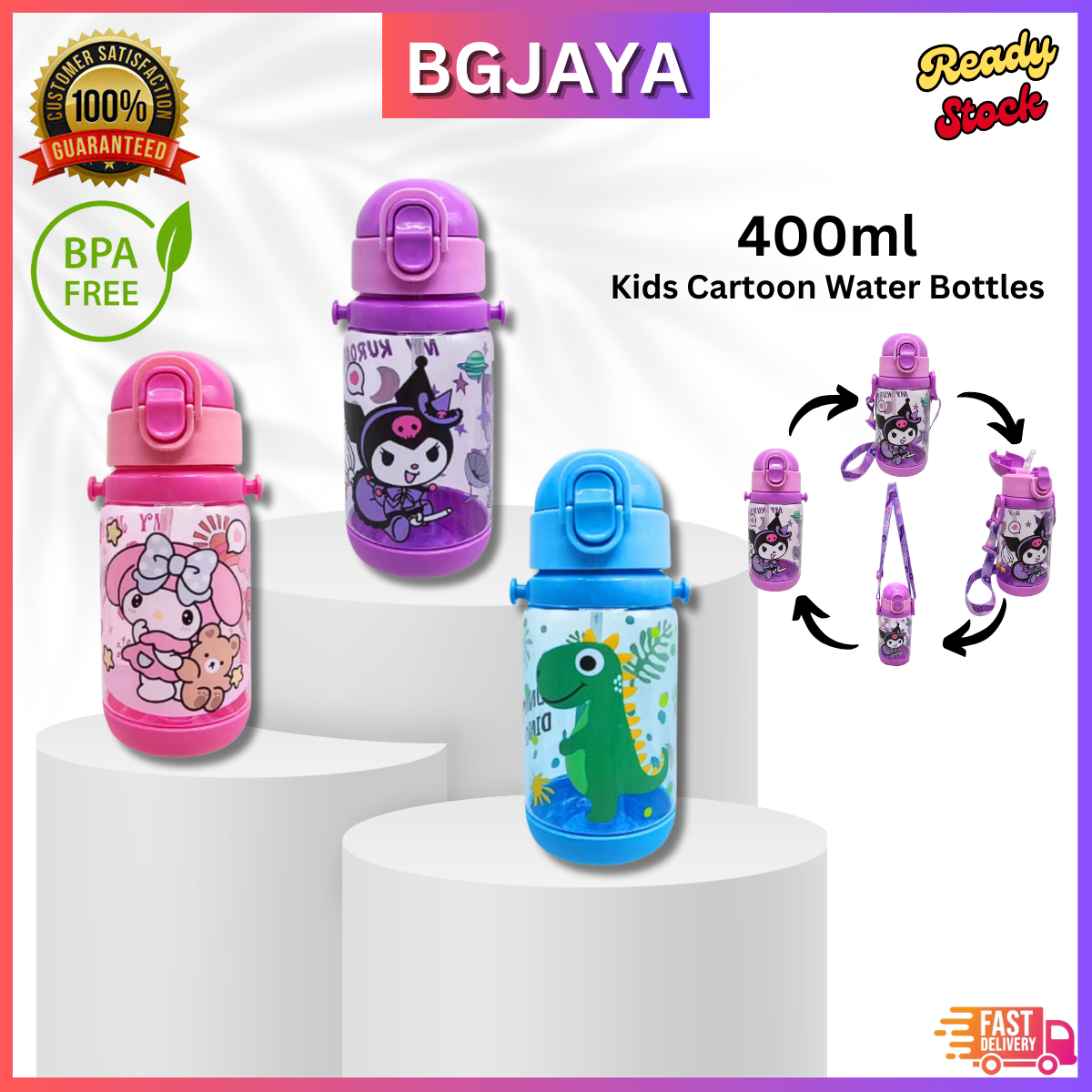 400ml Kids Cartoon Water Bottle Straw Drinking Bottle BPA Free Botol ...