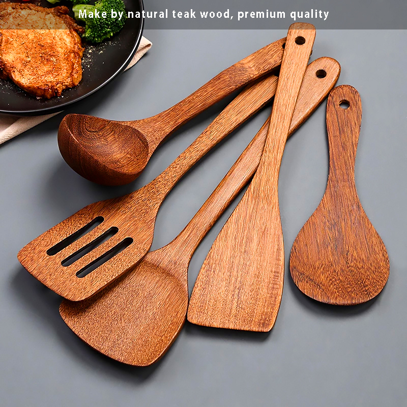 《𝟲𝗣𝗖𝗦 / 𝗦𝗘𝗧》Wooden Kitchen Utensils Wood Ladle Spatula Kitchenware Tool ...