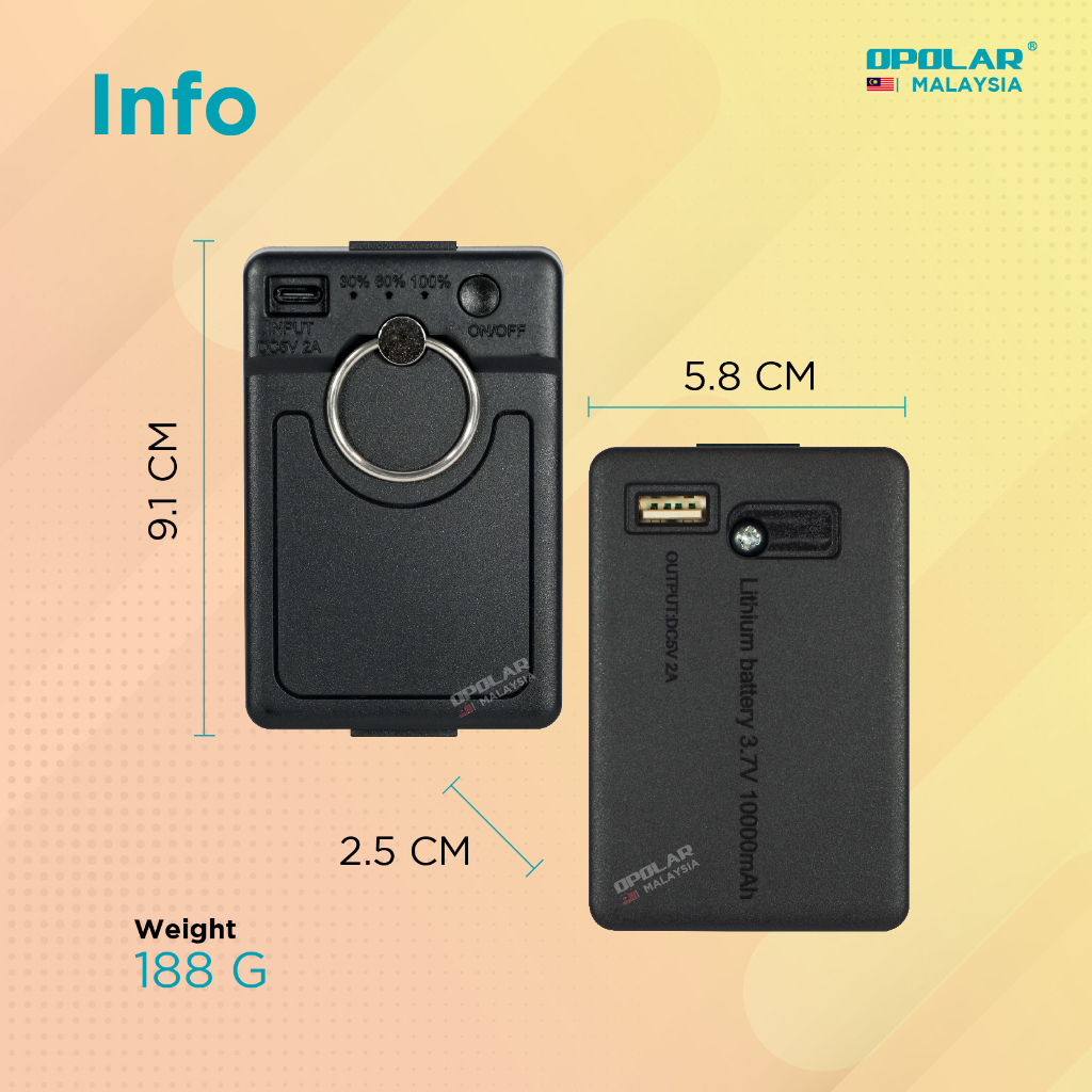 Opolar 10,000mAh/2.0V Rechargeable Detached Battery Match With Fan ...