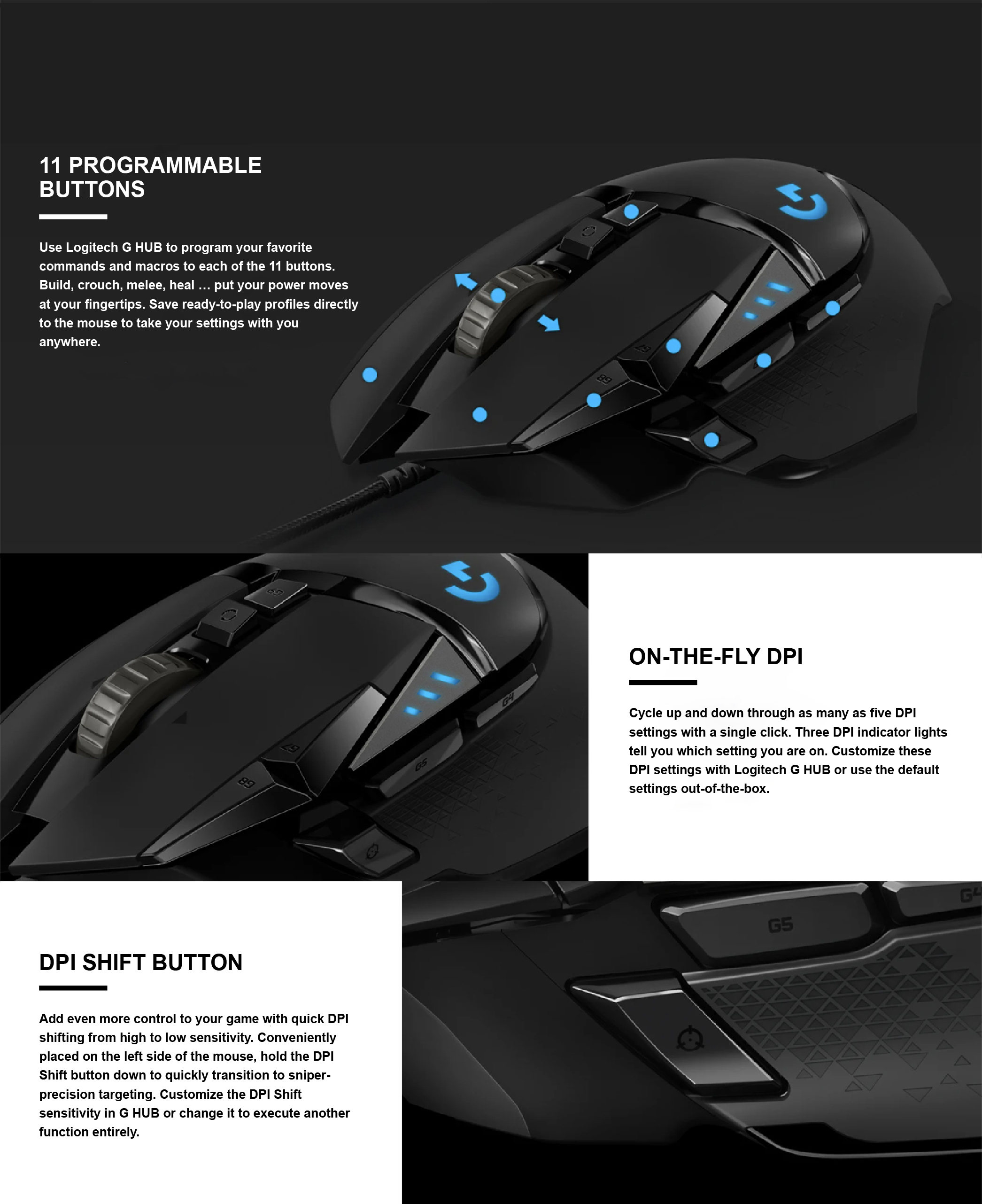 LOGITECH G502 HERO Wired Gaming Mouse with HERO 25K Sensor, 25600 DPI ...
