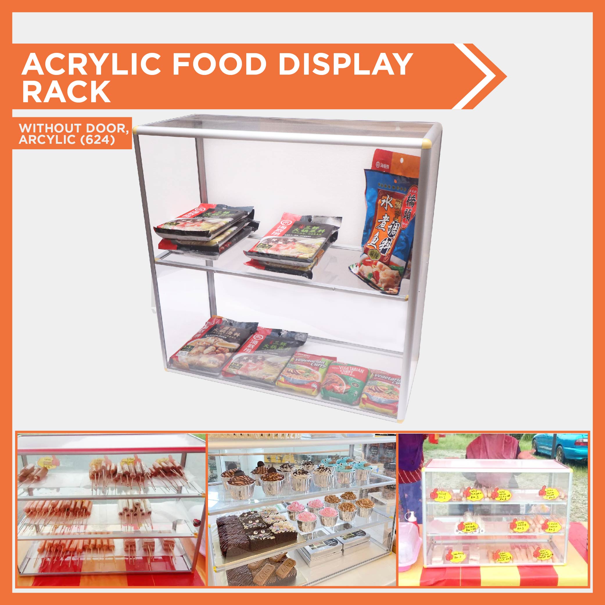 Acrylic Food Display Rack Rak Pamer Makanan Food Display Case Makanan ...