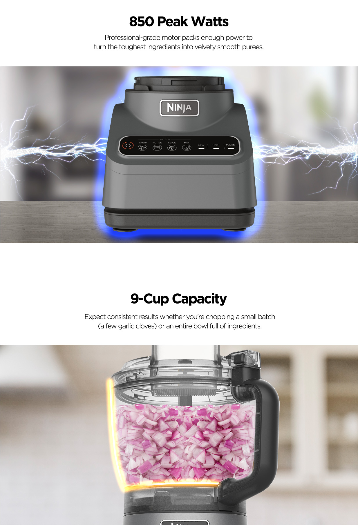 Ninja Food Processor 4 Auto Programs Chop, Puree, Slice & Mix With 3 Manual Speeds Bowl (2.1L ...