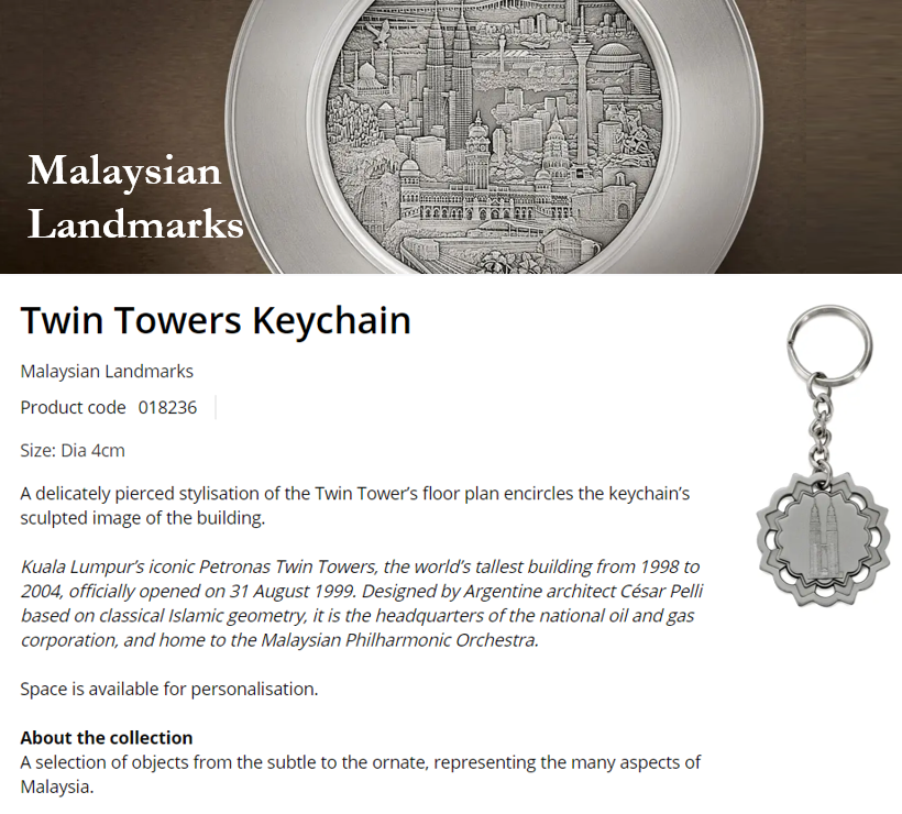 Royal Selangor Malaysian Landmarks Collection Twin Towers Keychain ...