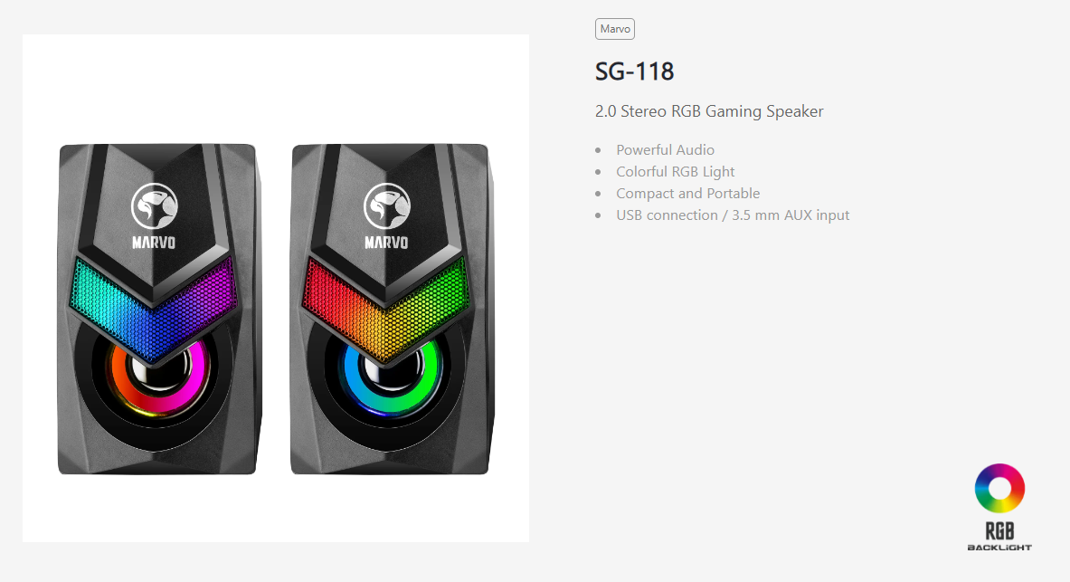 # MARVO SG-118 2.0 Stereo RGB Gaming Speaker With USB and 3.5mm and Colorful RGB Light# [SG-118 ...
