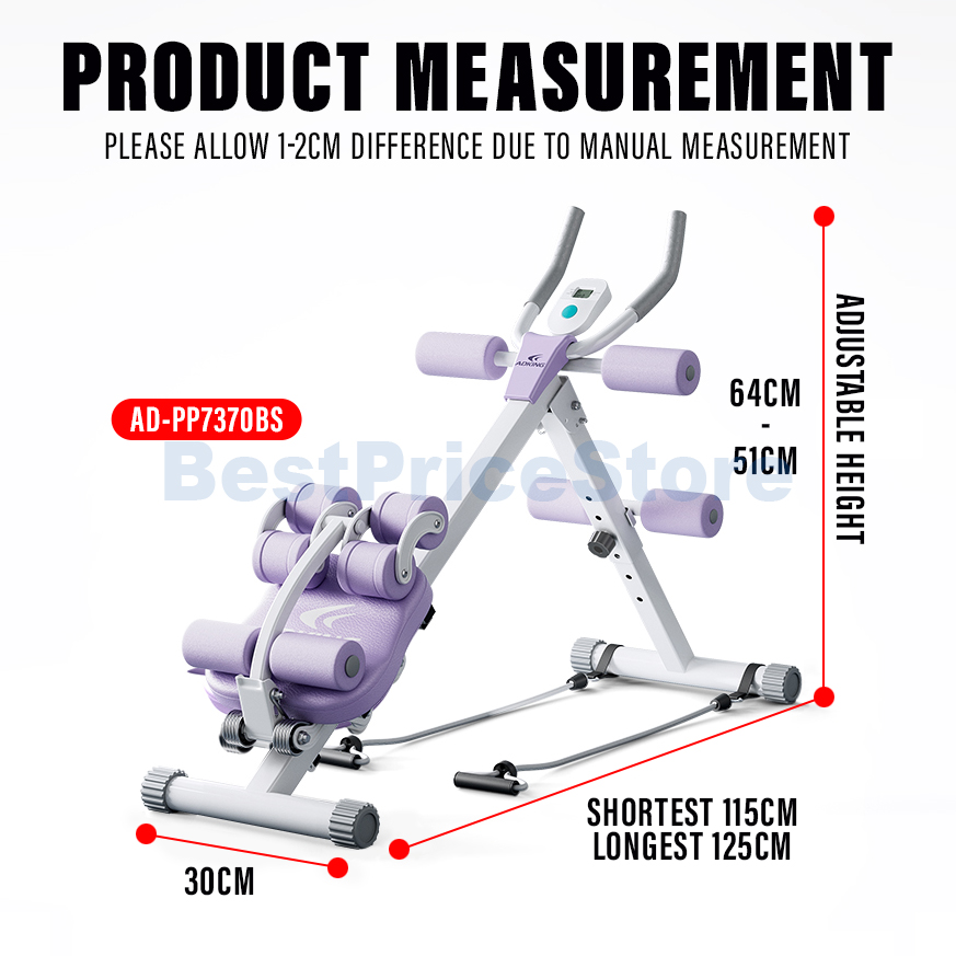 BPS 2in1 Foldable Power Plank Sit Up Ab Tummy Trimmer Roller Shaper ...