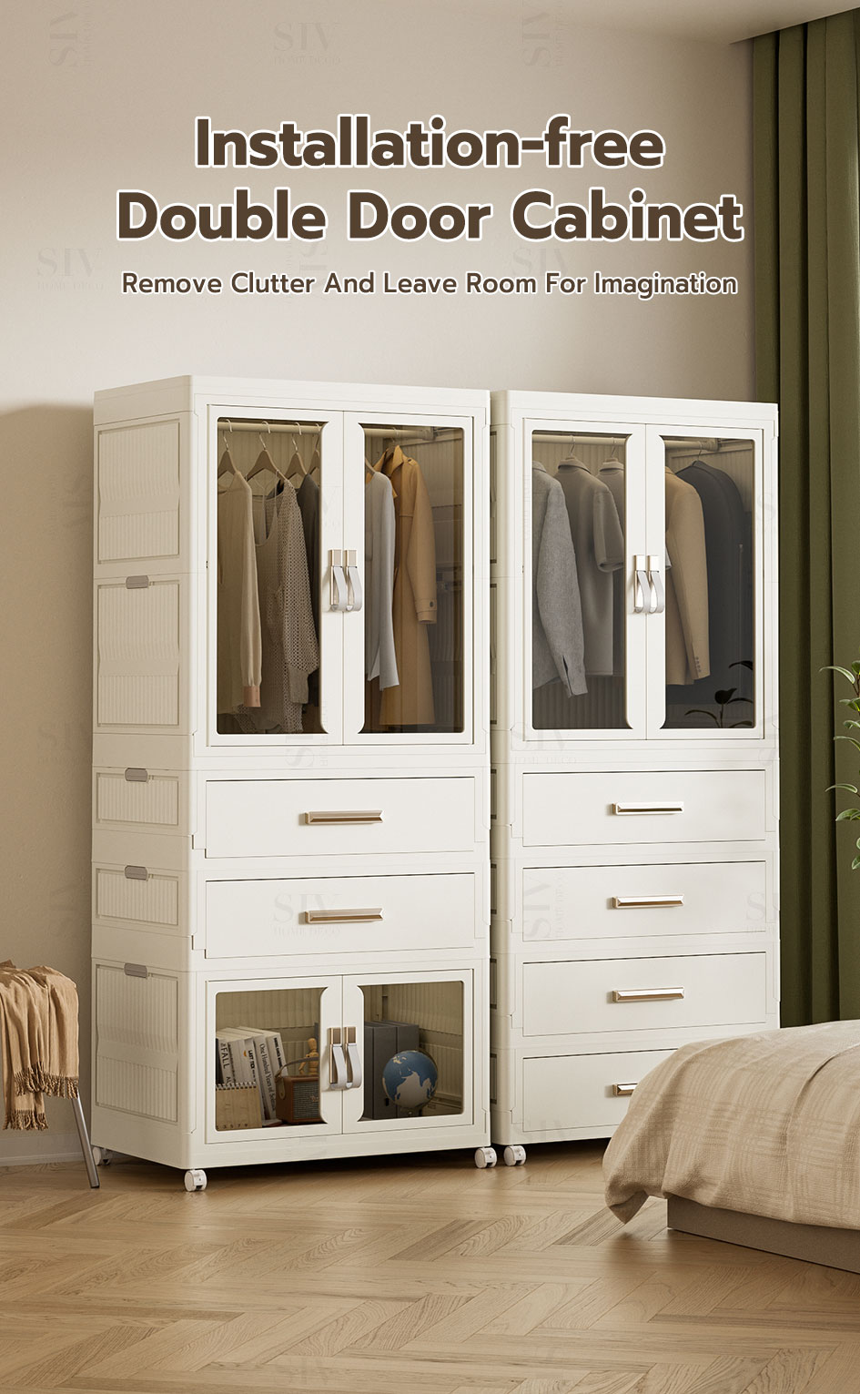 SIV 65cm Double Open Doors Wardrobe Storage Cabinet Multipurpose ...