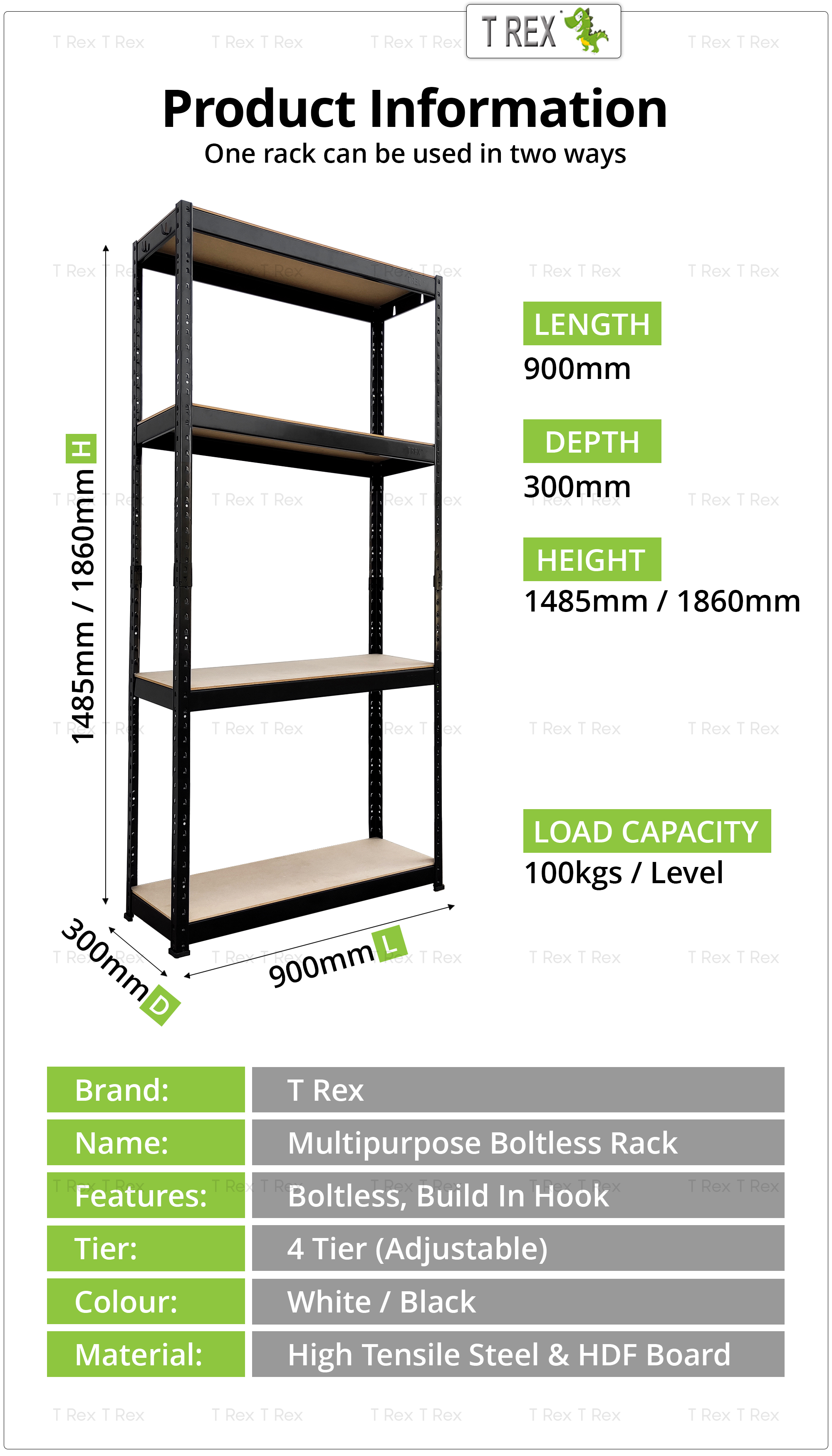 T Rex Multipurpose 4 Tier Boltless Storage Rack / Shelf Kitchen Rack ...