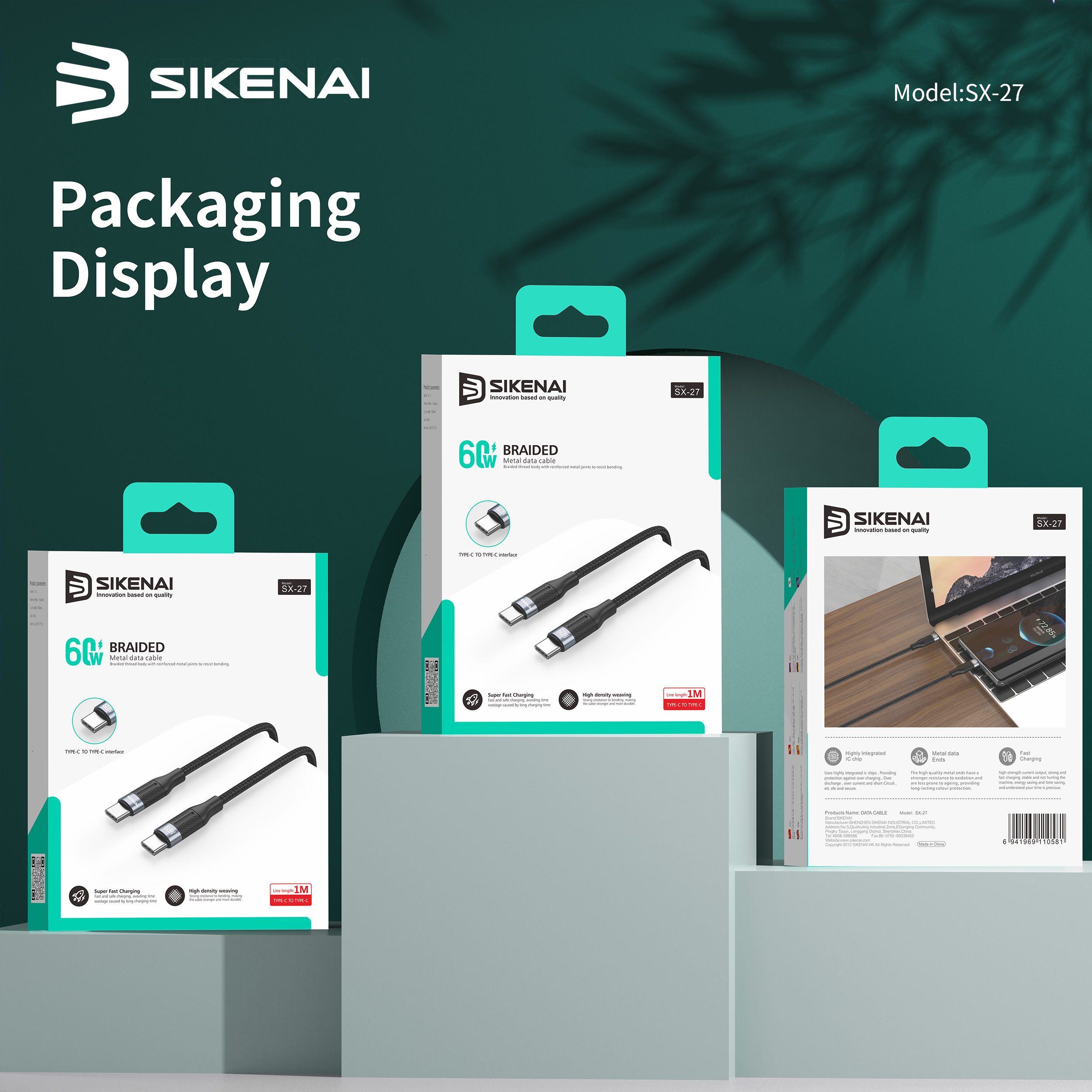 SIKENAI SX-27 Type-C to Type-C 60W High Current Fast Charging ...