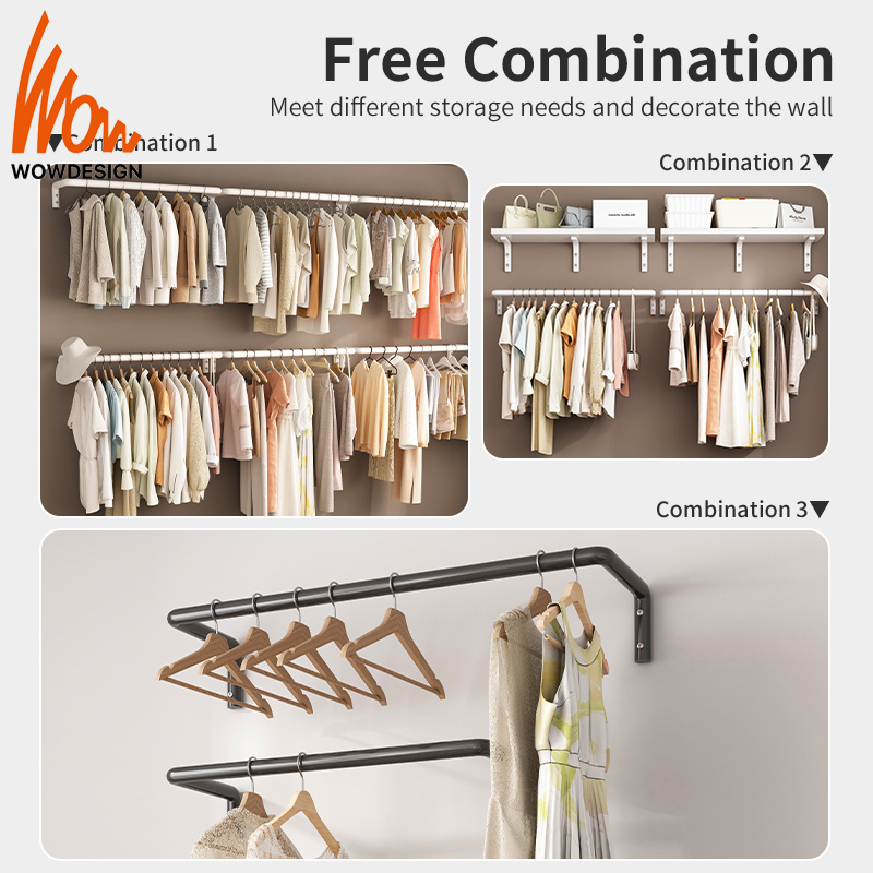 Clothes Bar Clothes Rack 120/100/80/60CM Wall Mounted Clothes Bar Besi ...