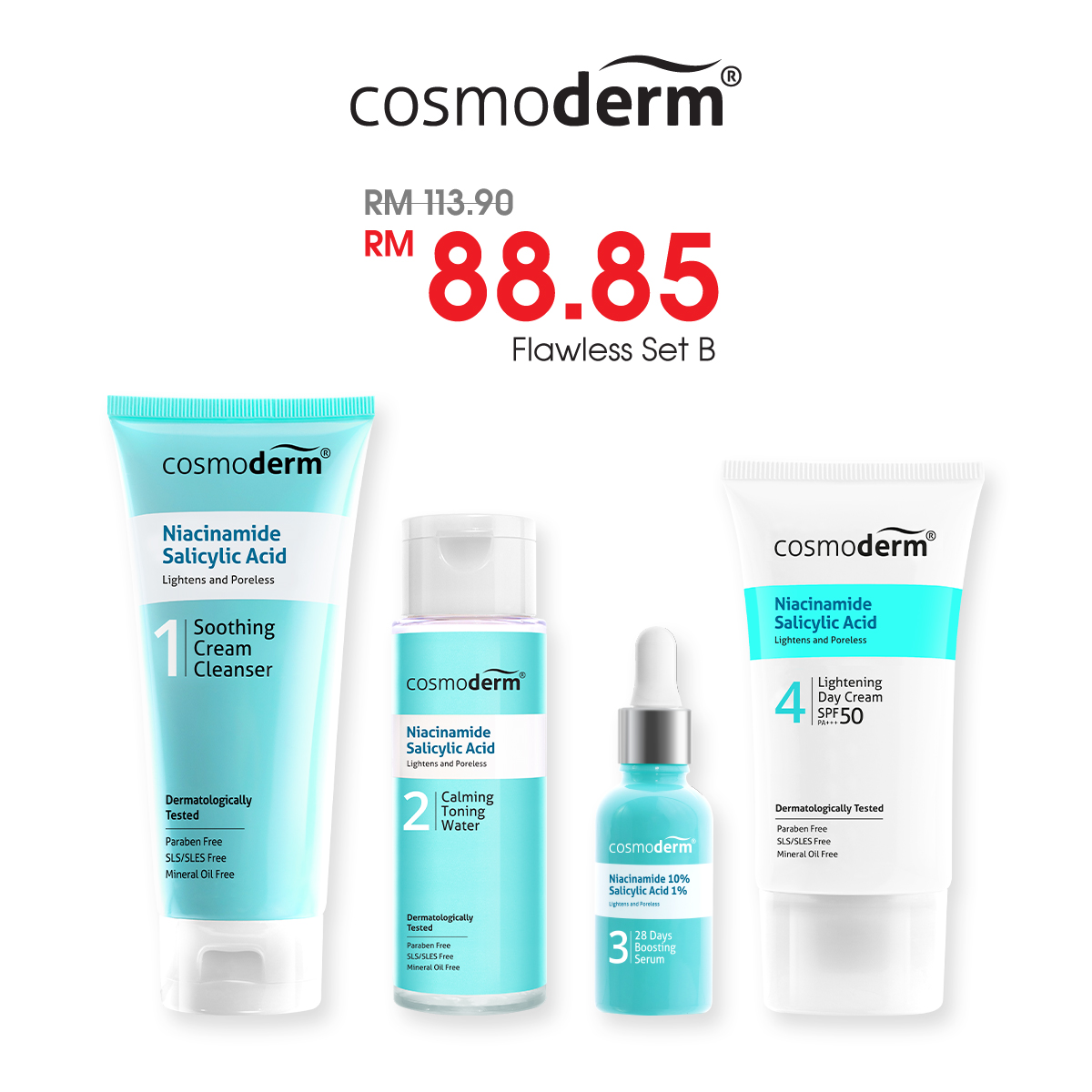 Cosmoderm Niacinamide Salicylic acid Flawless set B | Shopee Malaysia