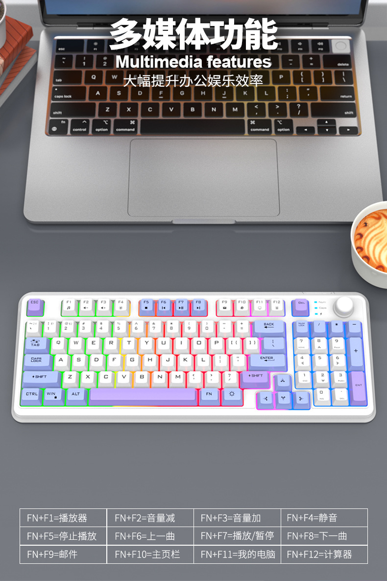 XUNFOX K94 Three-colors 94-Keys Blacklight Dual Mode Wireless Silent ...