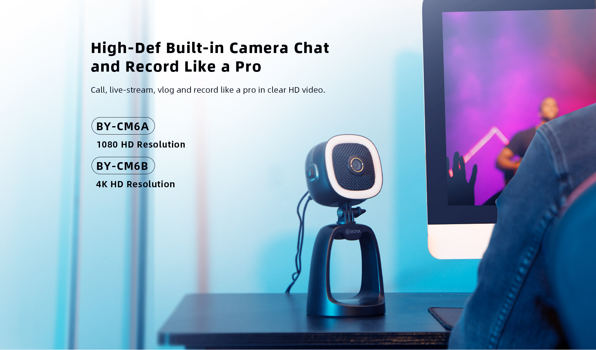 BOYA All in One Webcam BY-CM6A/CM6B with 1080P/4K Resolution, LED Ring ...