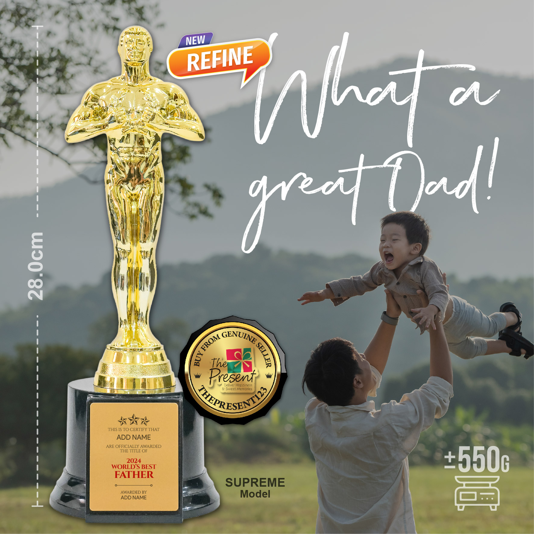 Supreme Golden Man Award Trophy for Dad's Birthday & Father's Day Gift ...