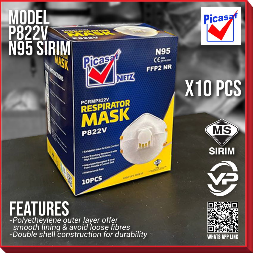 PICASAF NIETZ SIRIM DOSH N95 MASK PCRM P822V N95 WITH VALVLE 8210V FFP2 ...