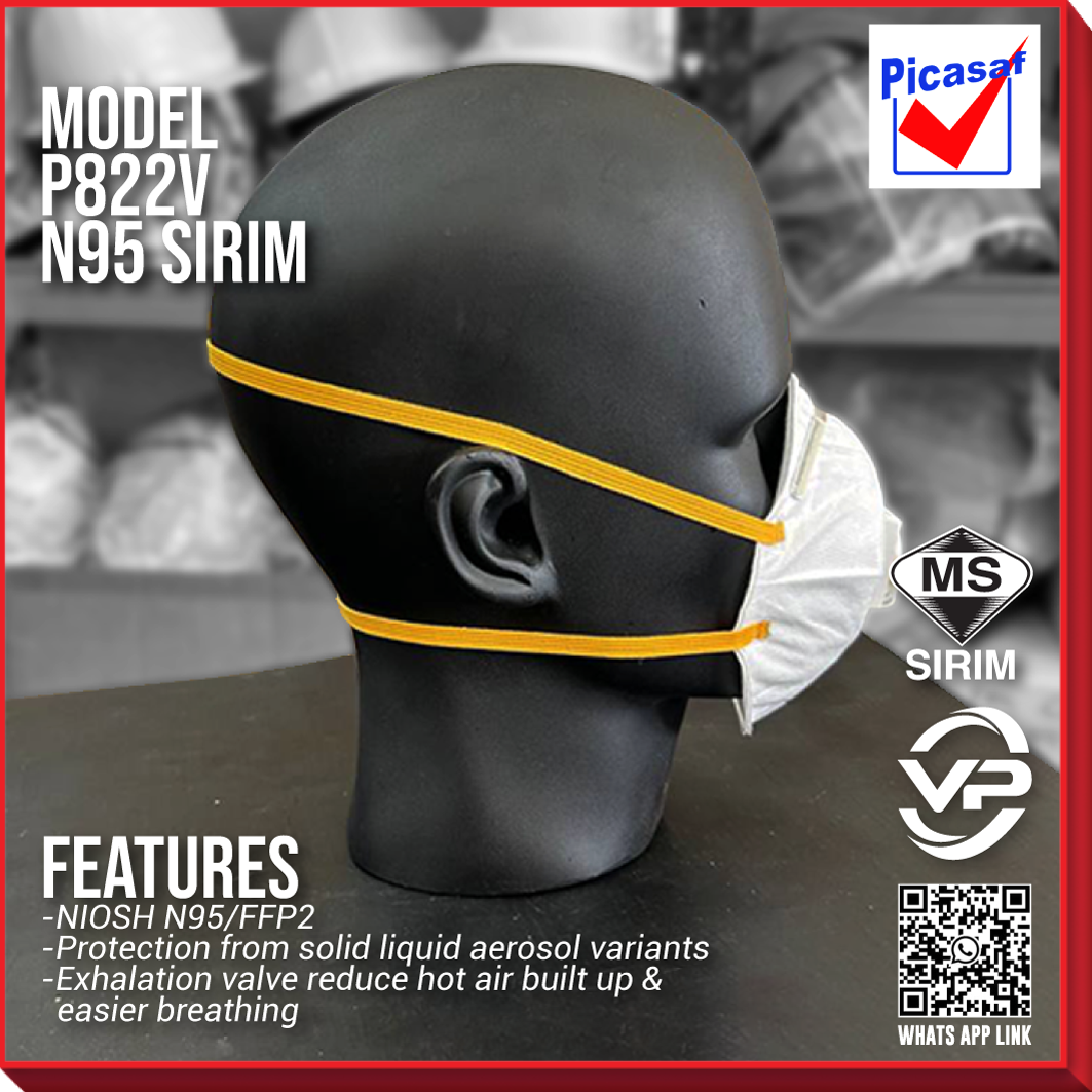 PICASAF NIETZ SIRIM DOSH N95 MASK PCRM P822V N95 WITH VALVLE 8210V FFP2 ...