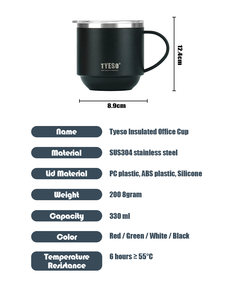 TYESO TS-8825 Classic Insulated Thermal Coffee Cup 330ml With Handle 304 Cawan Kopi Office Water ...