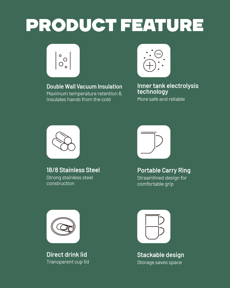 TYESO TS-8825 Classic Insulated Thermal Coffee Cup 330ml With Handle 304 Cawan Kopi Office Water ...