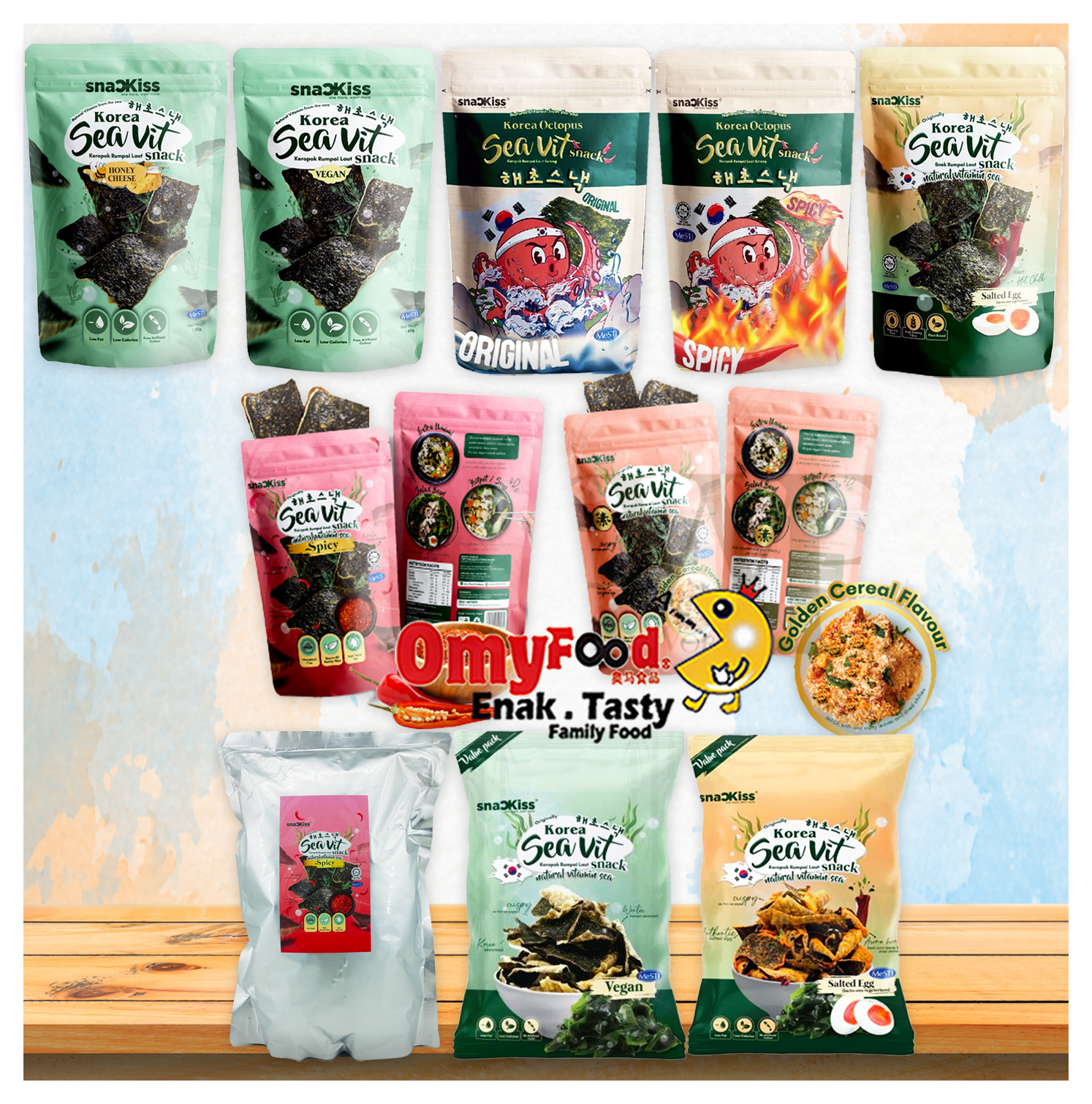 40g /50g/60g Snackiss Korea Seaweed Sea Vit Vegan Snack, Keropok Rumpai ...