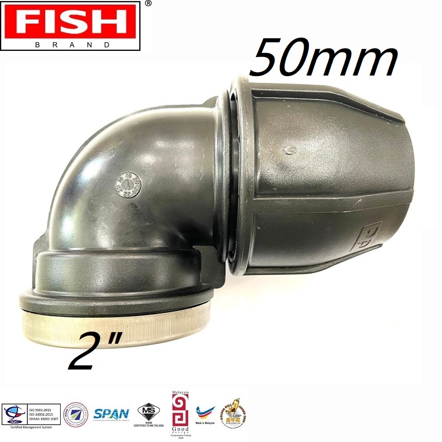 Brand Fish Push Fit PolyPropylene PN16 Compression Fittings 50mm x 2 ...
