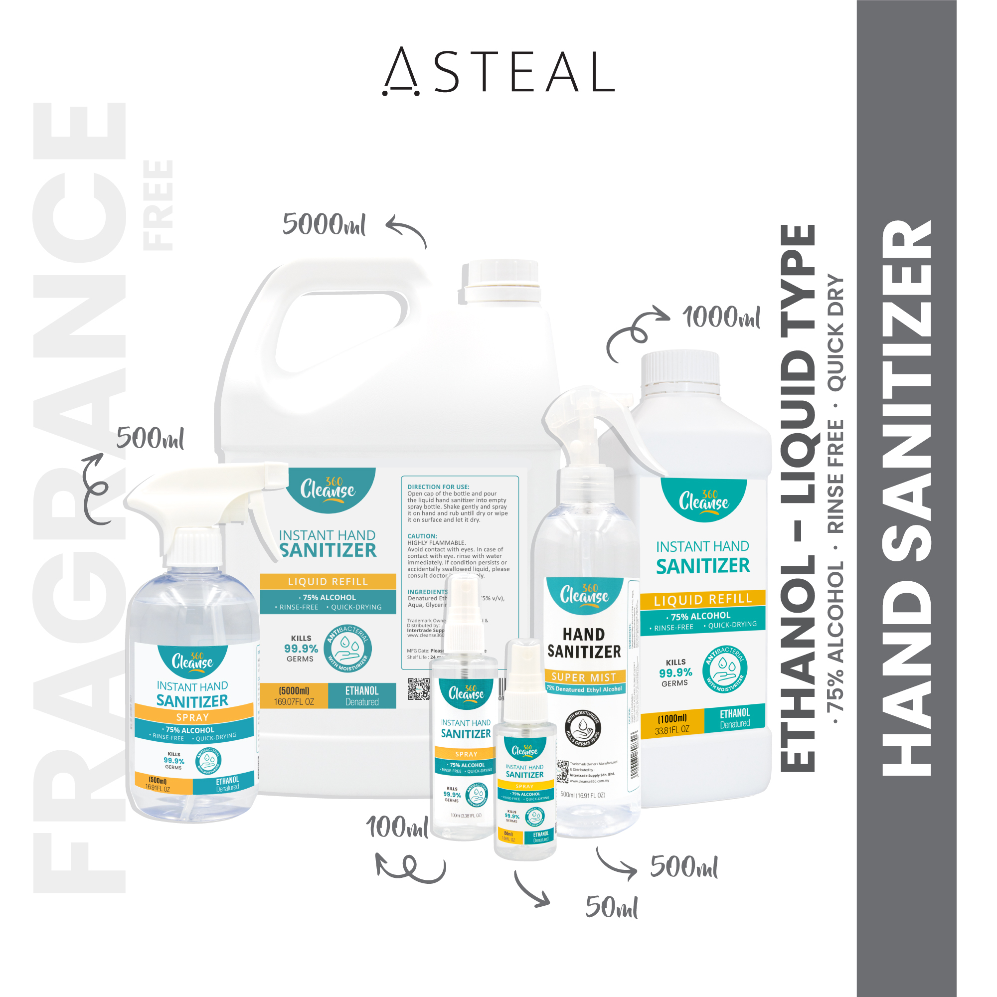 Cleanse360 Hand Sanitizer 75% Alcohol [Ethanol/ IPA Alcohol] [Liquid ...