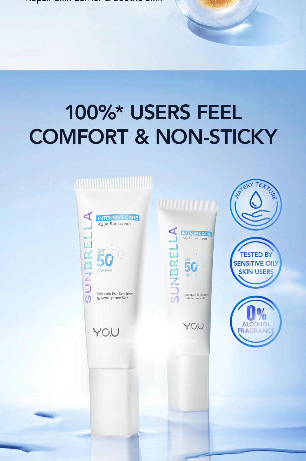 YOU Sunbrella Intensive Care Aqua Sunscreen 40ml SPF 50+ PA++++ UVA UVB ...