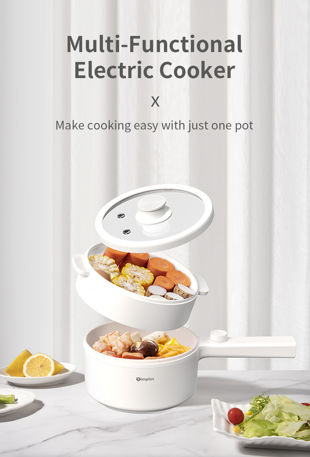 Simplus Multi Cooker Non Stick Ceramic Coating Mini Electric Multi Function Cooker (1.5L/630W ...