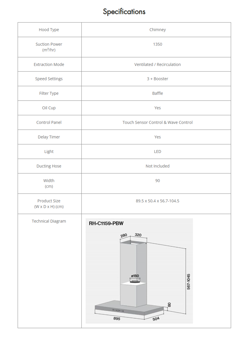 Rinnai RHC1159PBW 90cm Chimney Hood | ESH | Shopee Malaysia