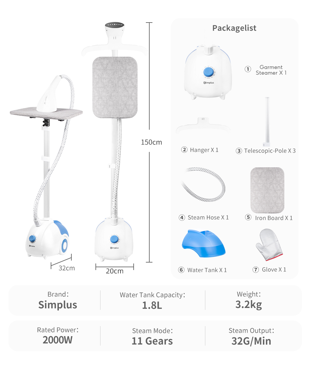 Simplus Iron Steam Garment Steamer 2000W 11-Iron Mode Stainless Steel ...