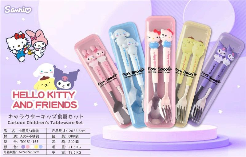 Sanrio Cartoon Fork Spoon Set Cute Sudu Garpu Tableware Set Cute Kuromi ...