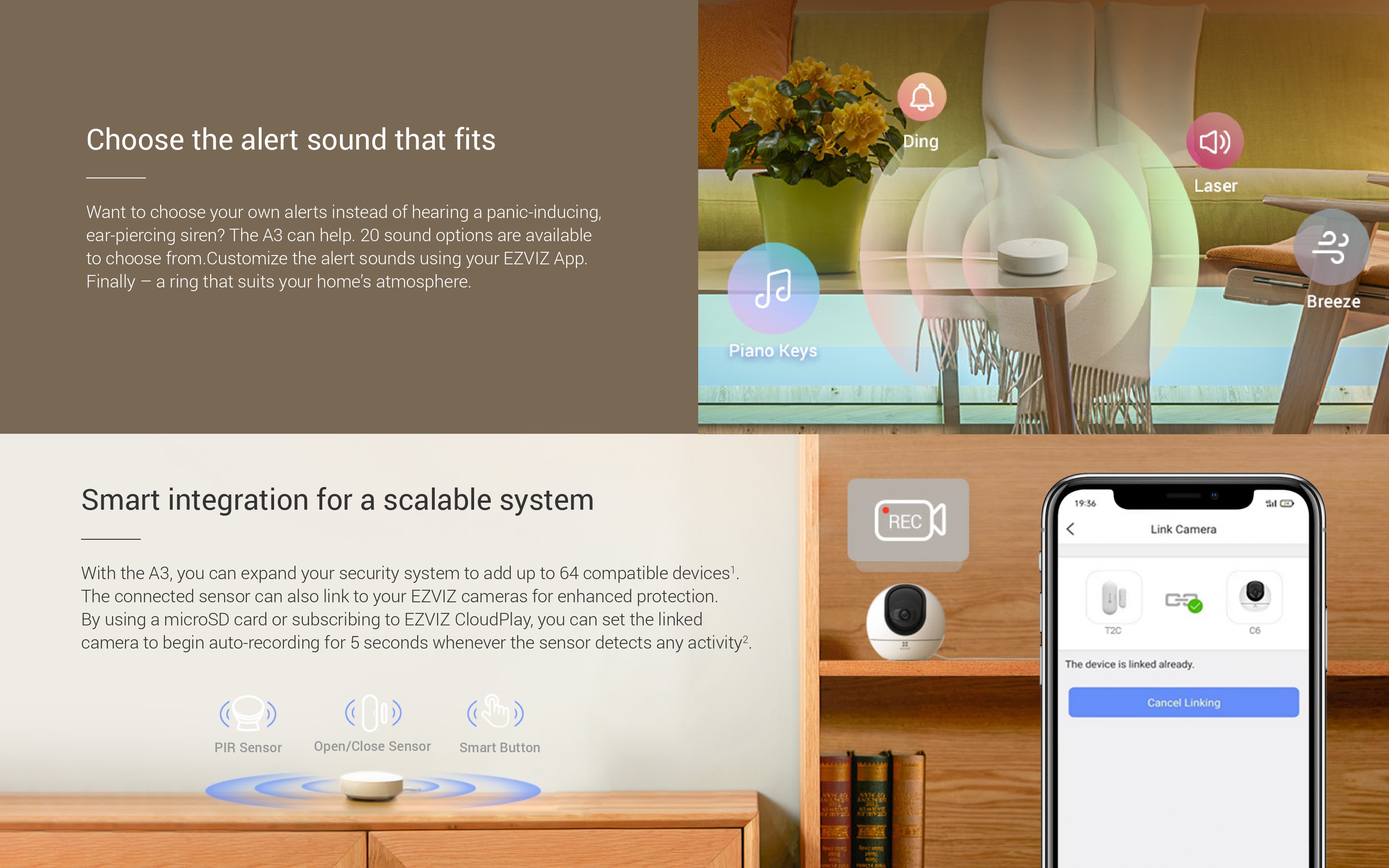 Ezviz Gateway Hub Alarm Smart Home Sensor use Support T1C PIR T2C Open Close Sensor A3 Home ...