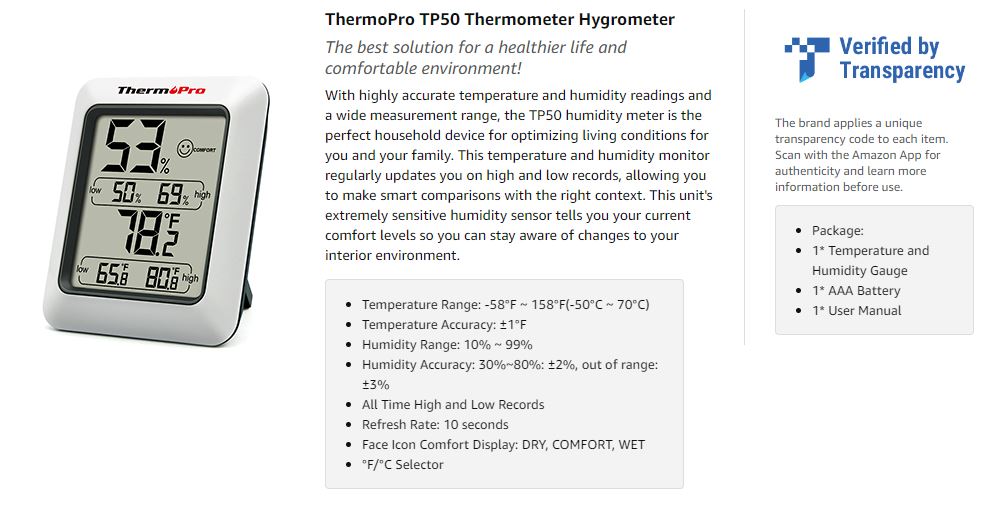 ORIGINAL ThermoPro Digital Hygrometer Indoor Thermometer Room ...