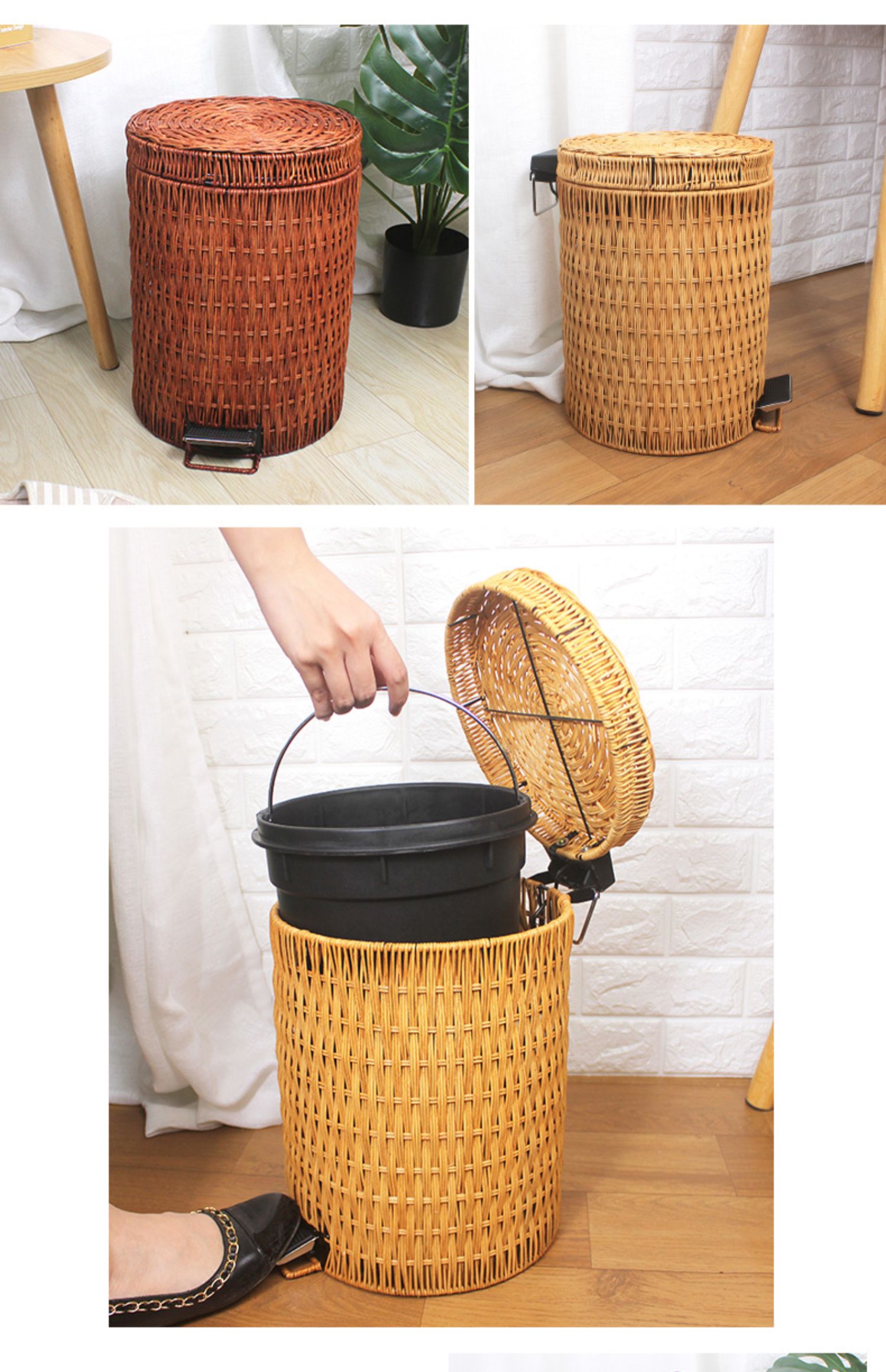 Rattan 12L Dustbin Trash bin Redal Descent Bedroom Aesthetic Auto Close ...
