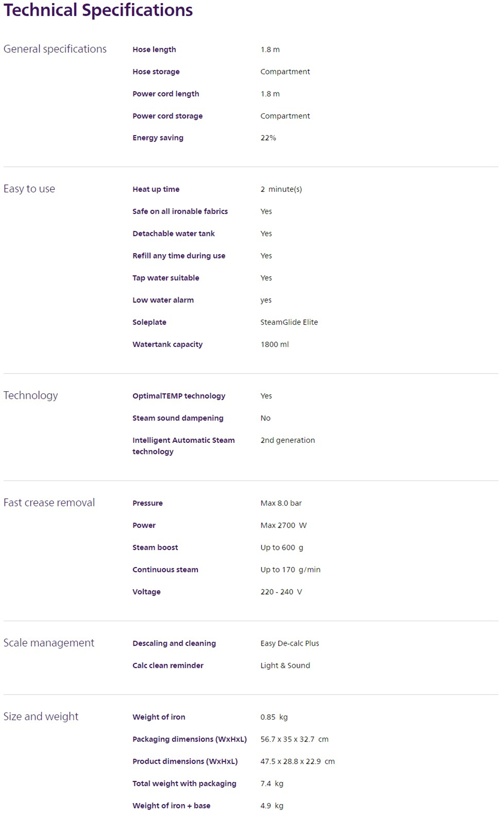 Philips PSG8030 2700W Perfectcare Series 8000 Steam Generator Iron ...